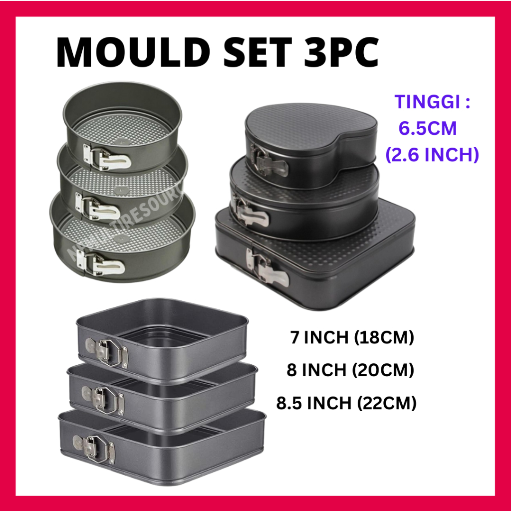 3pcs Non-Stick Cake Tin Tray Pan Mold Set Kit Spring Loaded Mold Baking ...