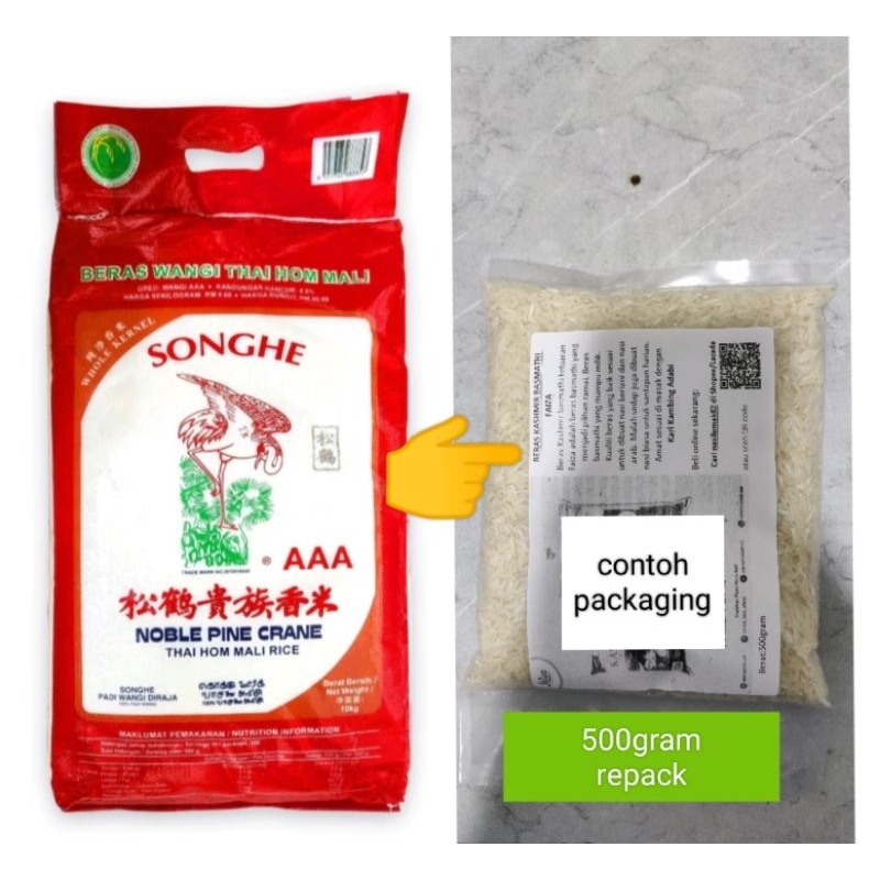 Repack: Beras Wangi Thai SONGHE Noble Pine Crane Thai Hom Mali Rice 500gram | Shopee Singapore