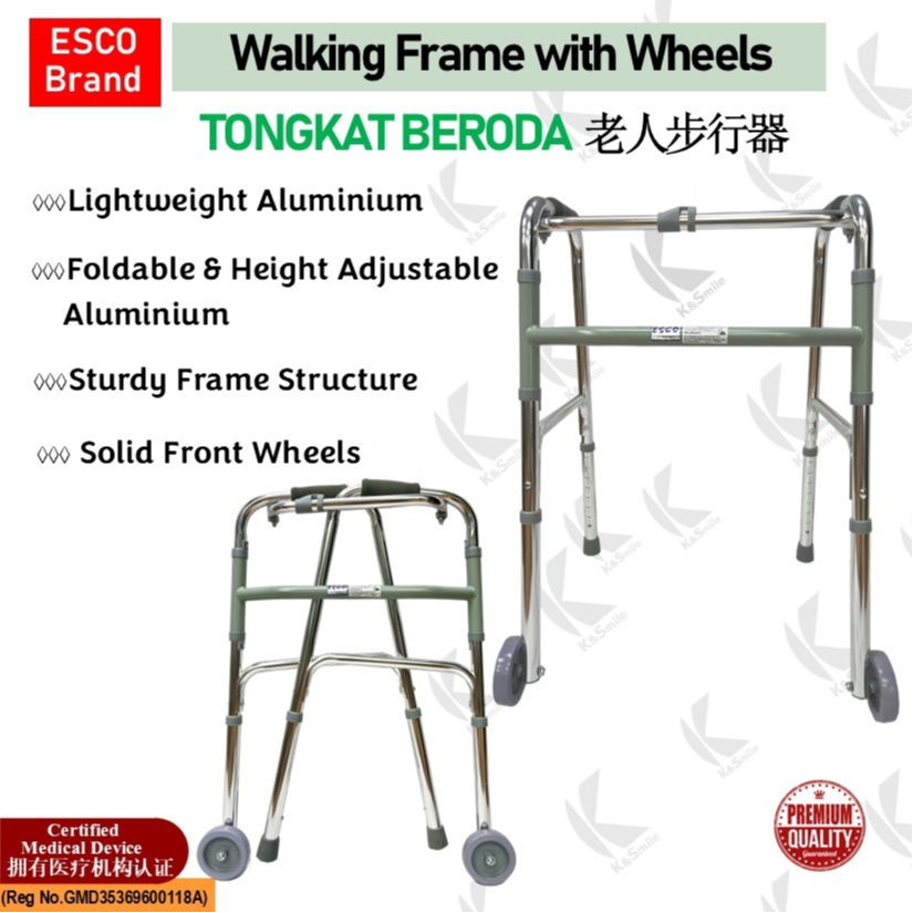 Esco Walking Frame With Wheels/Tongkat Beroda/步行器/老人步行器 | Shopee Singapore