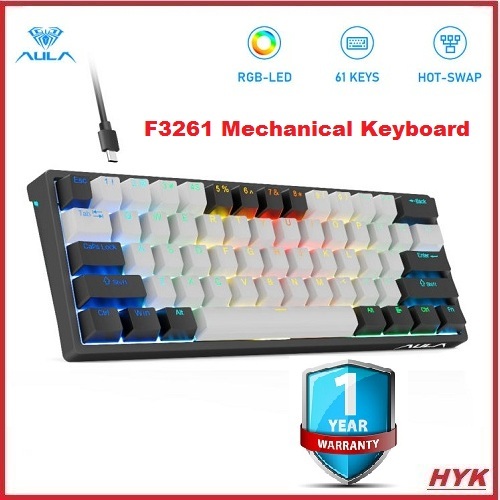 AULA F3261 61 Keys Wired Mechanical Keyboard RGB Hot Swappable Compact ...