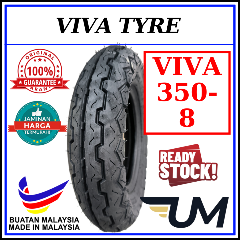 VIVA 350X8 TYRE 350-8 TAYAR 3.50-8 TIRE 350 8 TYRES VESPA ORIGINA TUBED ...