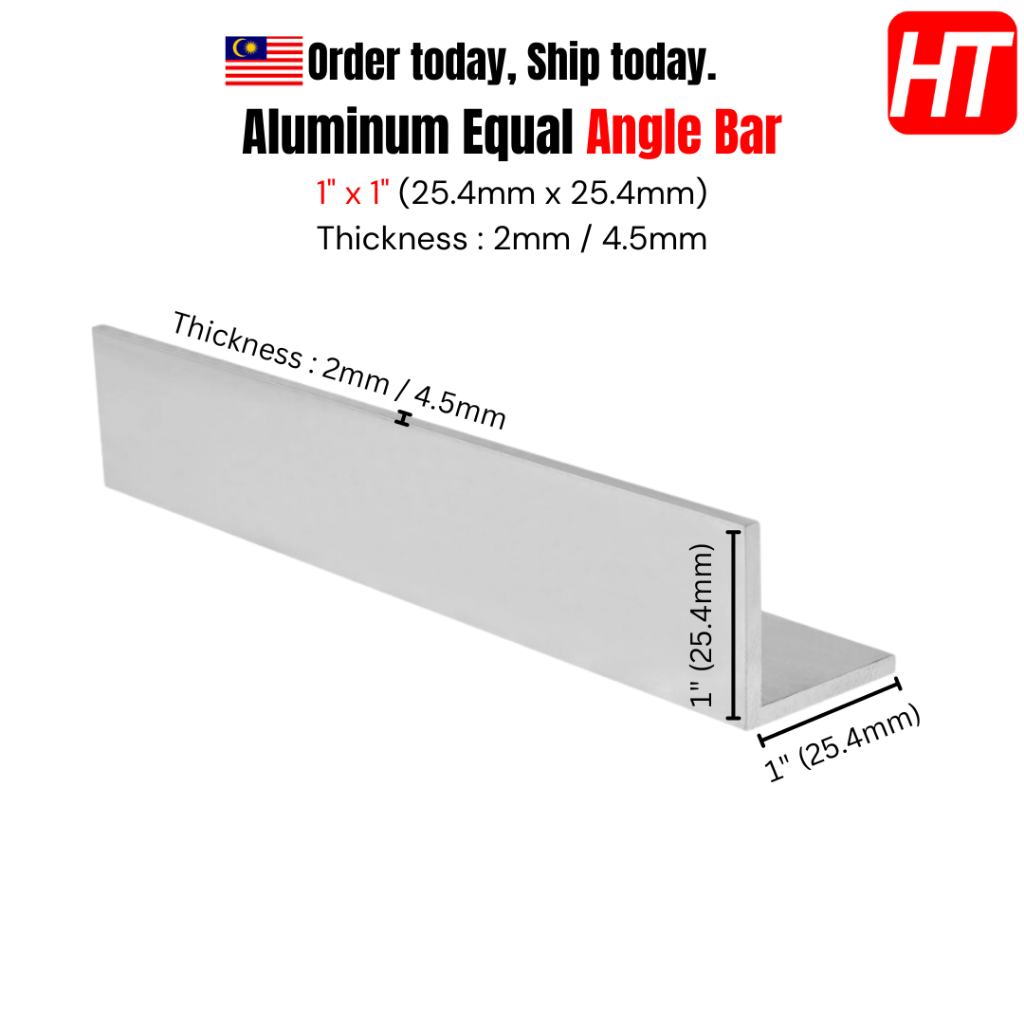 [1"x1"] Aluminum Equal Angle Bar / Aluminum Angle Corner L Shape Thickness 2mm / 4.5mm | Shopee ...