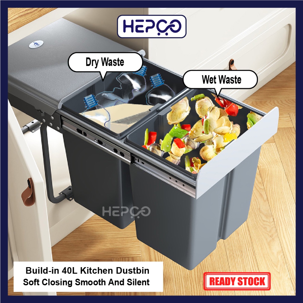 Kitchen Cabinet Dust Bin 40L Waste Bin With Soft Close System Pull out ...