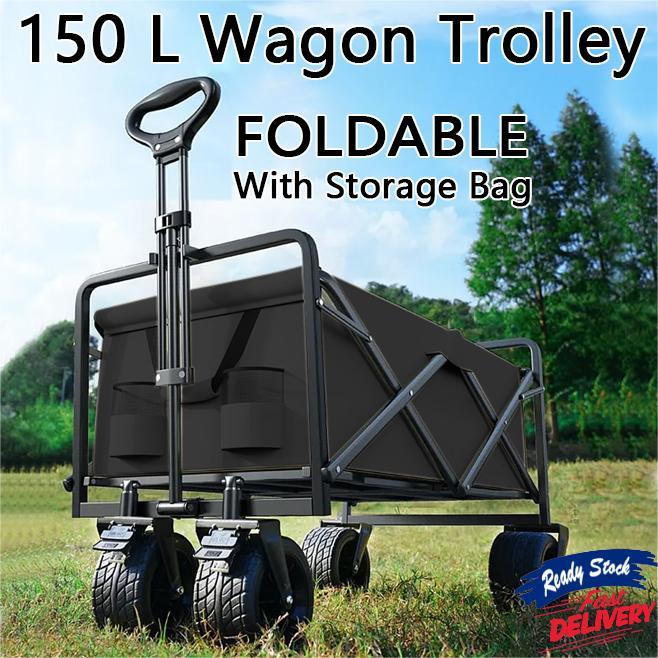 150L Outdoor Wagon Trolley 10/8 inch Camping Trolley foldable Cart Tool shopping trolley Garden ...