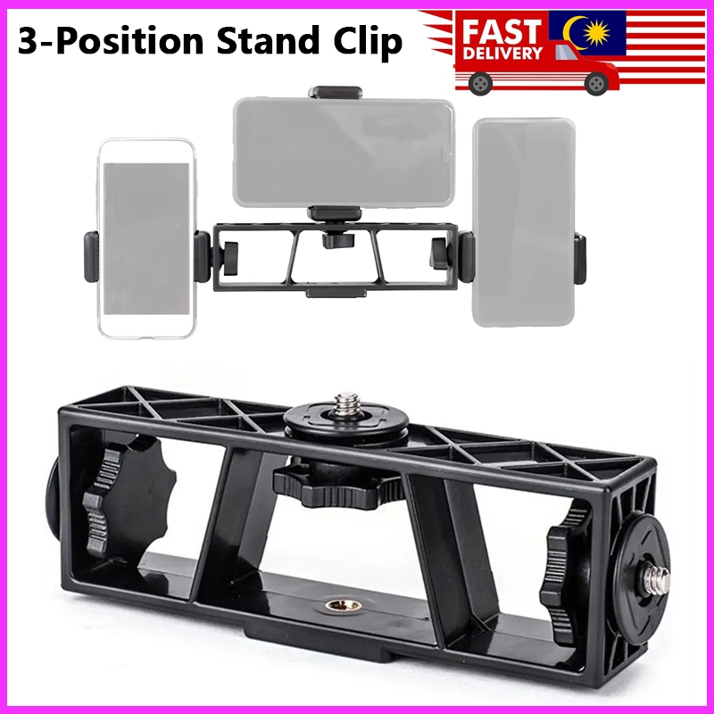 3-Position Stand Clip Bracket Holder Mobile Phone Clamp Tripod 1/4 ...