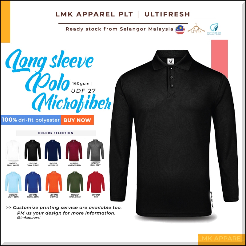 *LMK【Ultifresh】Microfiber Long Sleeve Polo Tshirt - Dri-Fit Polyester ...
