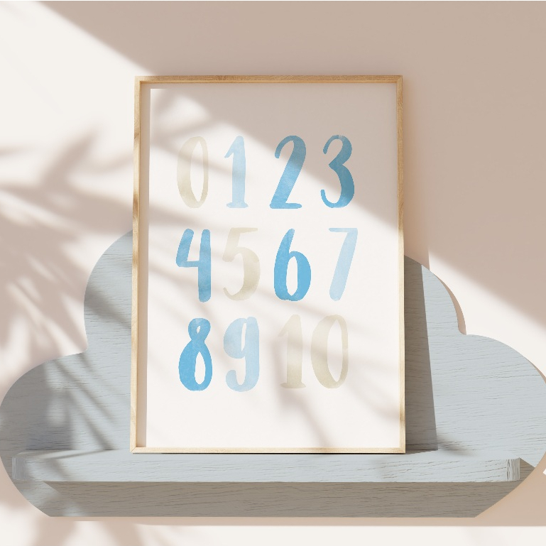 Learning Numbers 0-10 Poster with frame in Sky Blue theme (Nursery ...