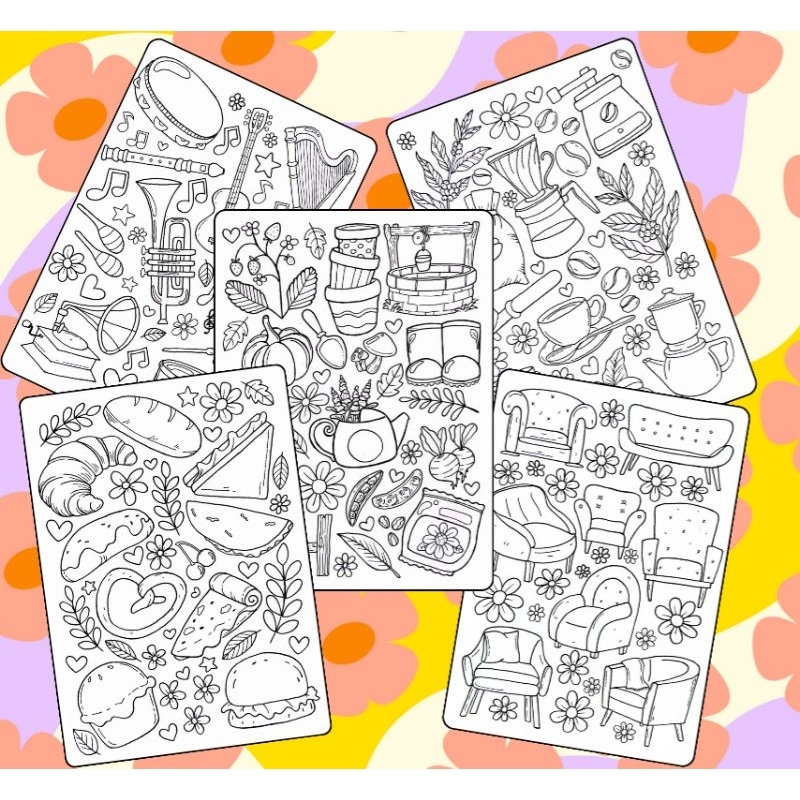5 pages coloringsheet, Coloring Paper, doodle coloringbook | Shopee ...