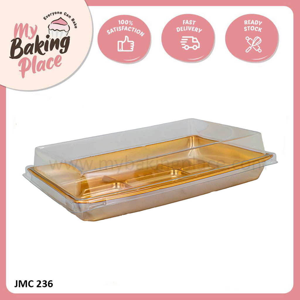 Rectangle Plastic Tray Transparent Cover Gold Base Cake Container Cake ...