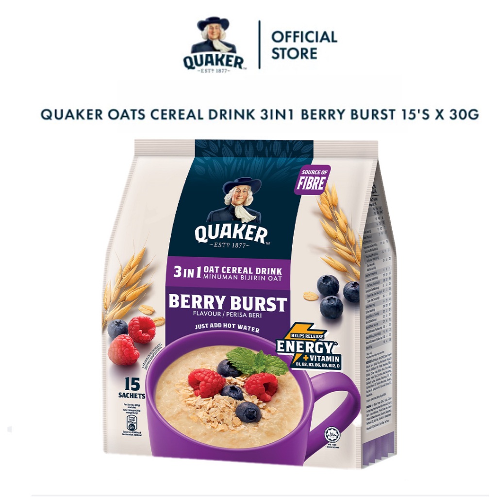QUAKER 3 in 1 Oat Cereal Drink - Berry Burst (30g x 15's) | Shopee ...