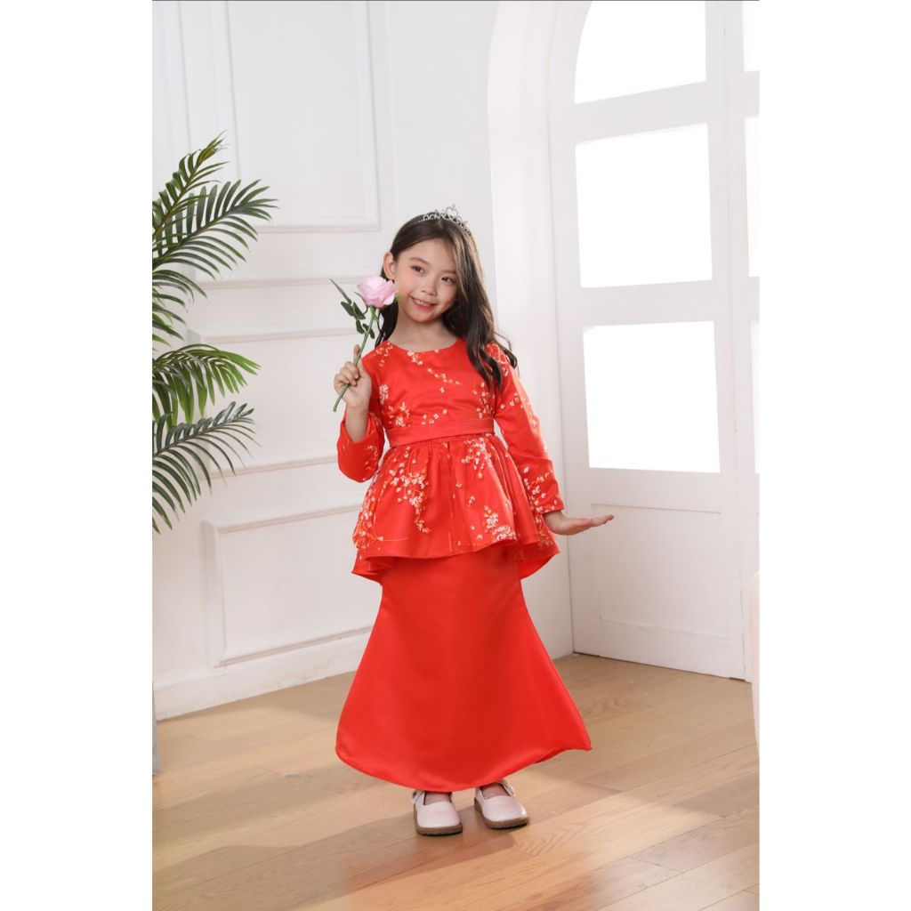 COOL ELVES BAJU RAYA FLOWER GIRL 2024 ORANGE | Shopee Singapore