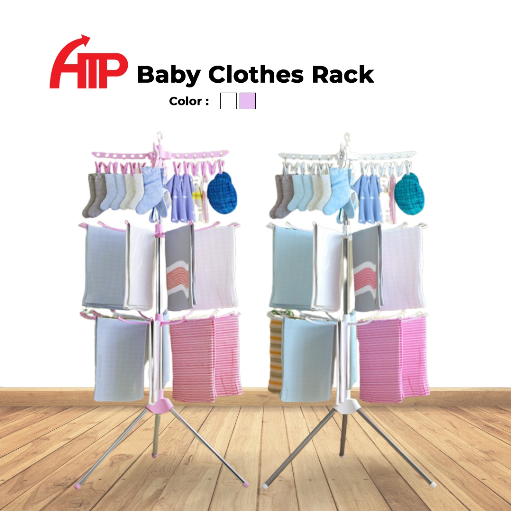 ATP Clothes Rack 3 Tier Foldable Baby Clothes Cloth Drying Rack - Pink ...