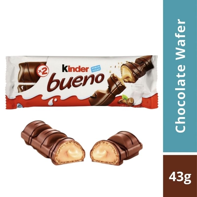 Kinder Bueno 2 Bars = 43g - Milk Chocolate Wafer 2 Individually Wrapped ...