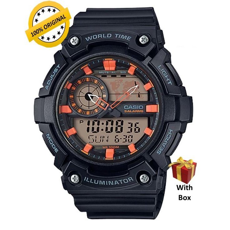 (Men CASIO AEQ-200W-1A2VDF World Time,World Map Analog/Digital Resin Band Watch | Shopee Singapore