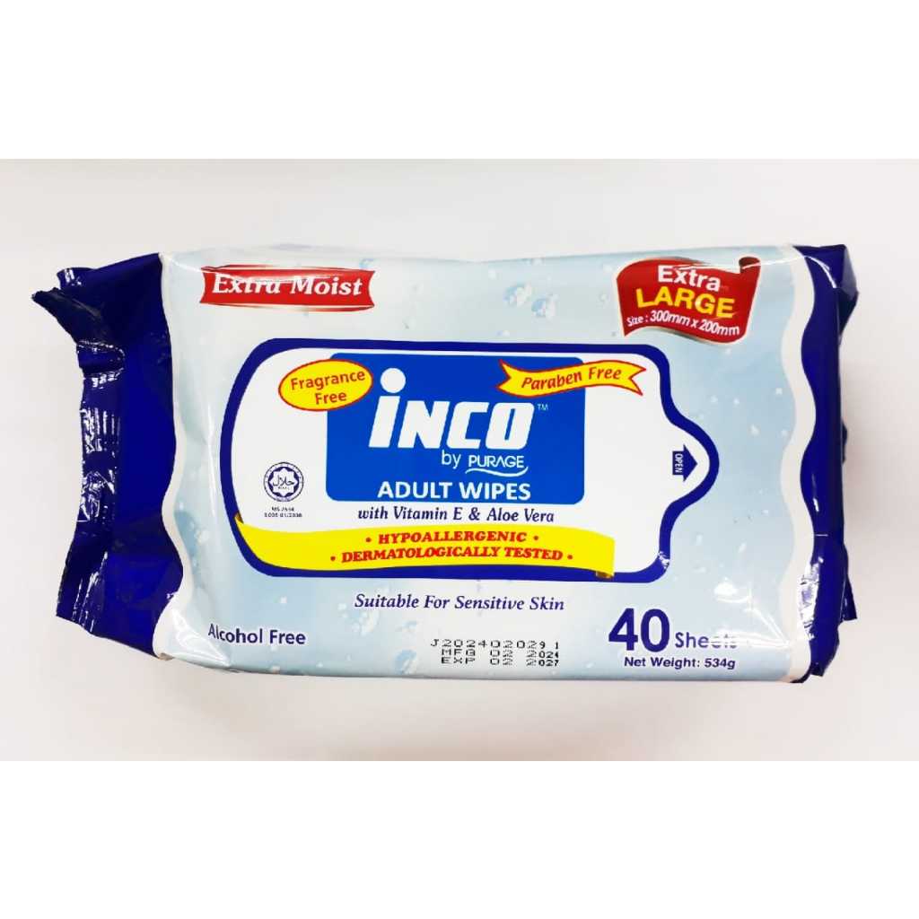 INCO ADULT WIPES 40 SHEETS (EXTRA LARGE 300MMX200MM) | Shopee Singapore
