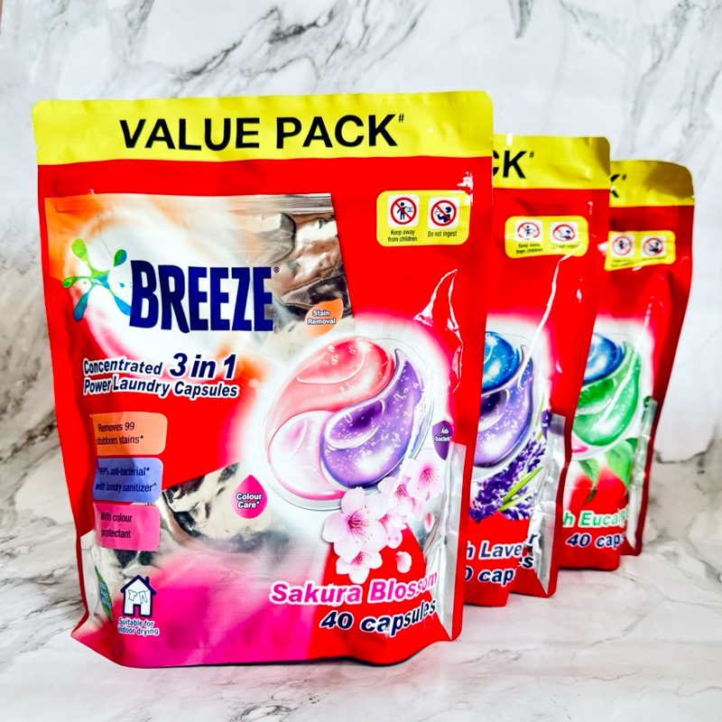 Breeze 5 in 1 Laundry Capsule Detergent Sakura Blossom/ Fresh Lavender ...