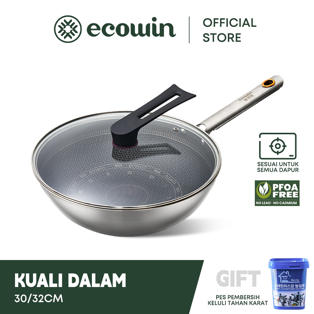 Ecowin Cookware Honeycomb Stainless Steel Cookware Wok Full Screen No Coating Wok (30/32cm ...
