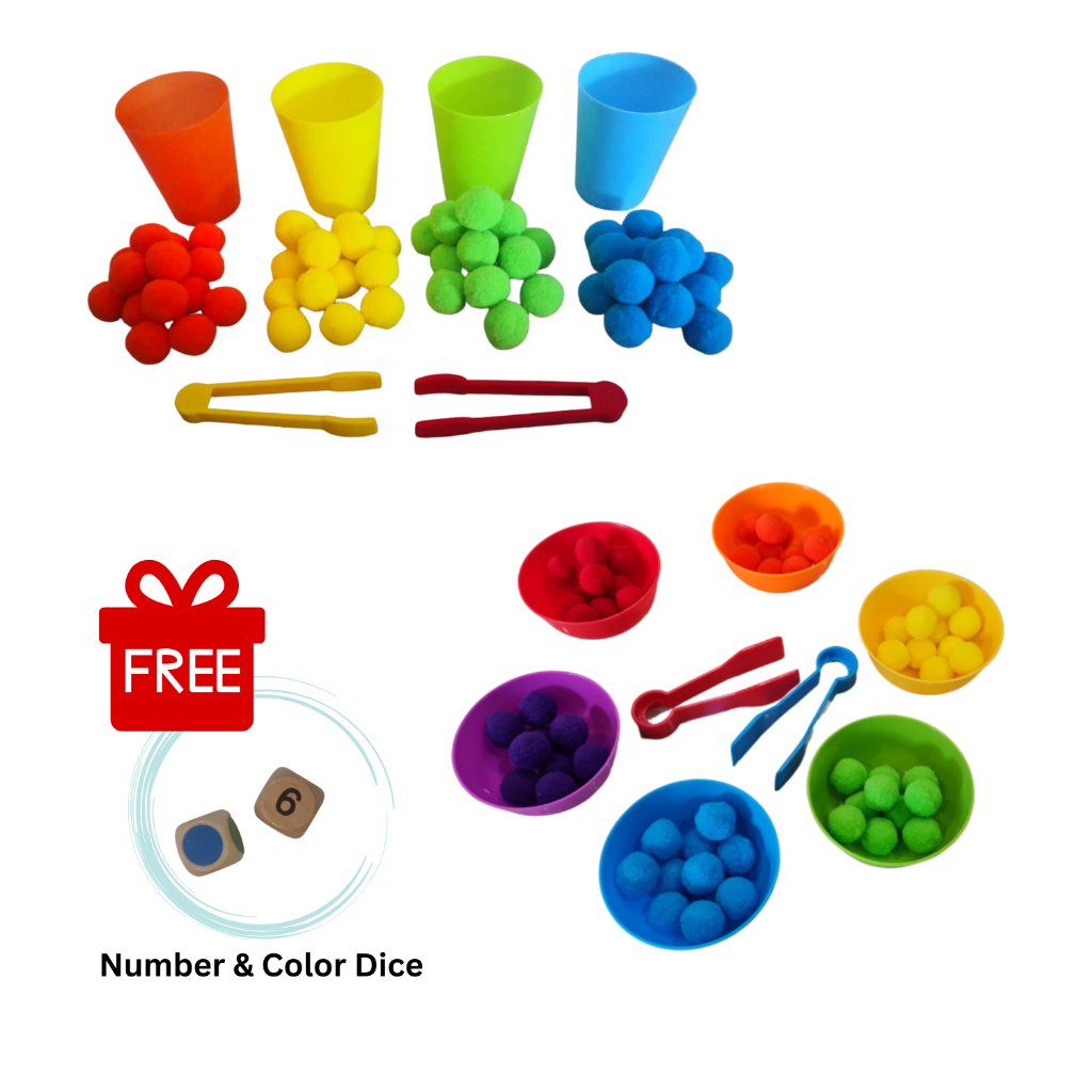 Color Sorting Toys Counting Matching Cup Pom Pom Montessori Activity ...
