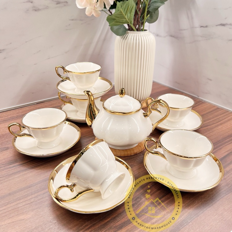 EXQUISITE GOLD 6pairs Royal Cup & Saucer Fine Porcelain Royal Coffee ...