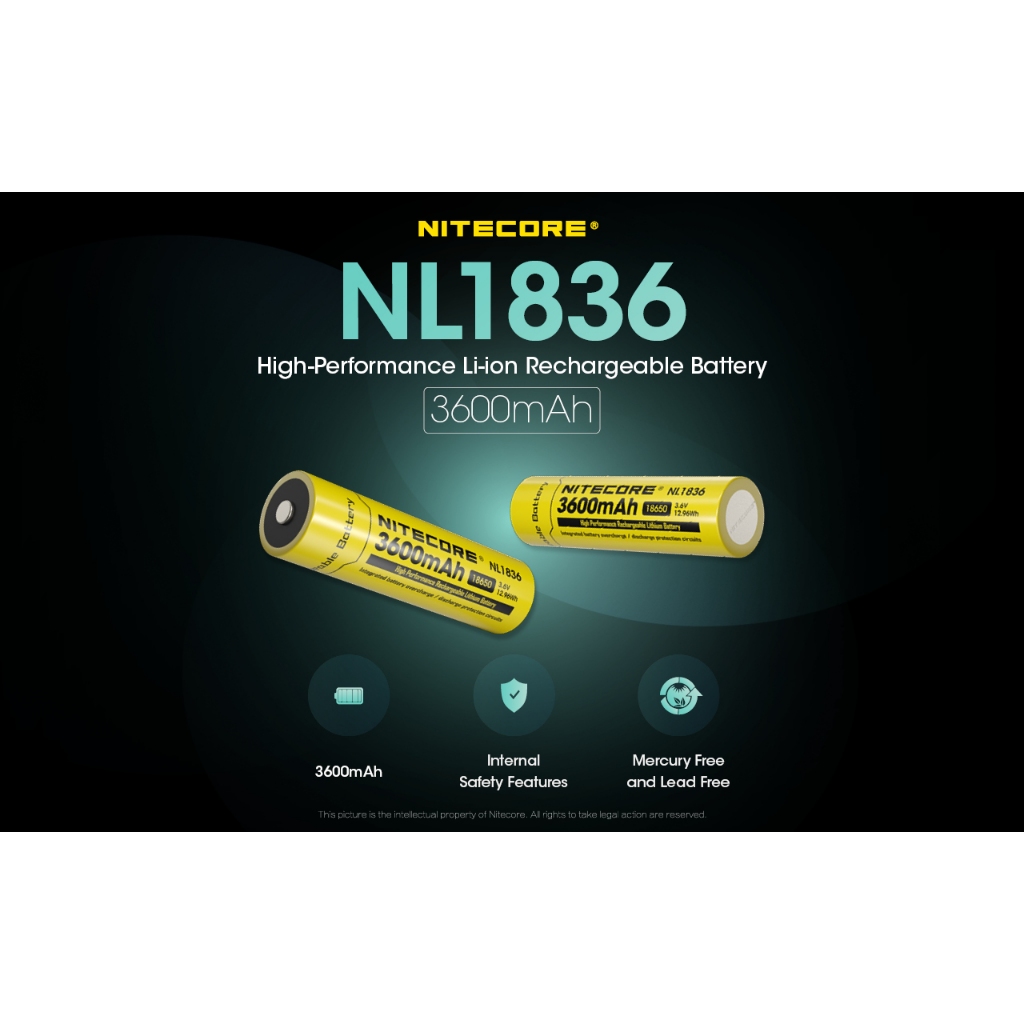 Nitecore NL1836 18650 3600mAh 3.6V Protected Lithium Ion Button Top ...