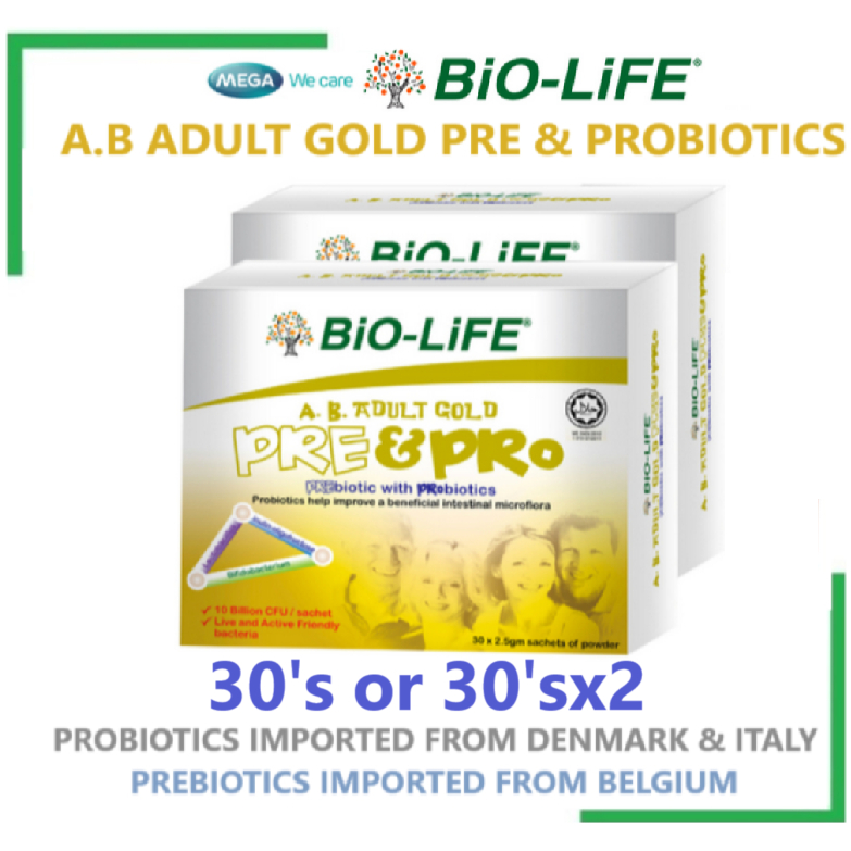 Bio-life AB Adult Gold PRE & PRO Prebiotic with Probiotics 30'S/30'Sx2 ...