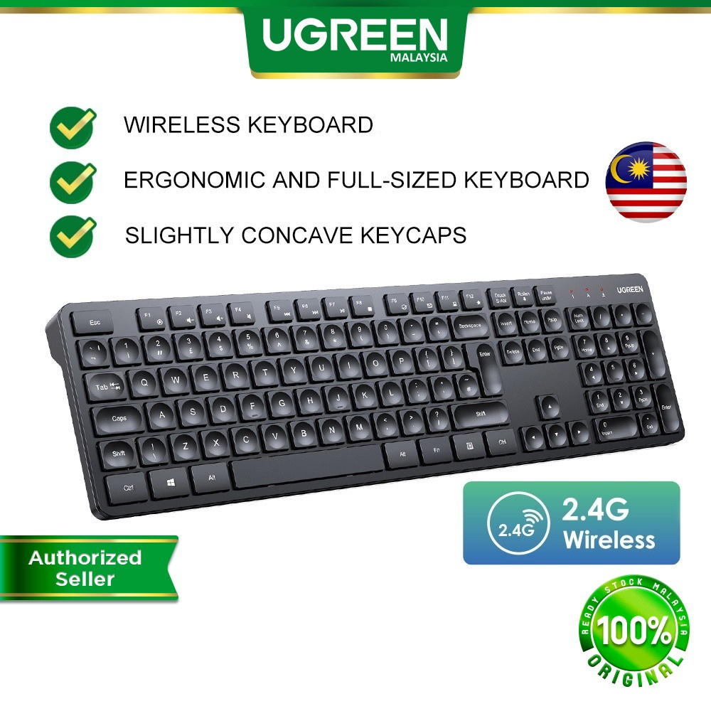 UGREEN Wireless Keyboard 2.4G 104 Keys Concave Keycaps Non Delay Office ...