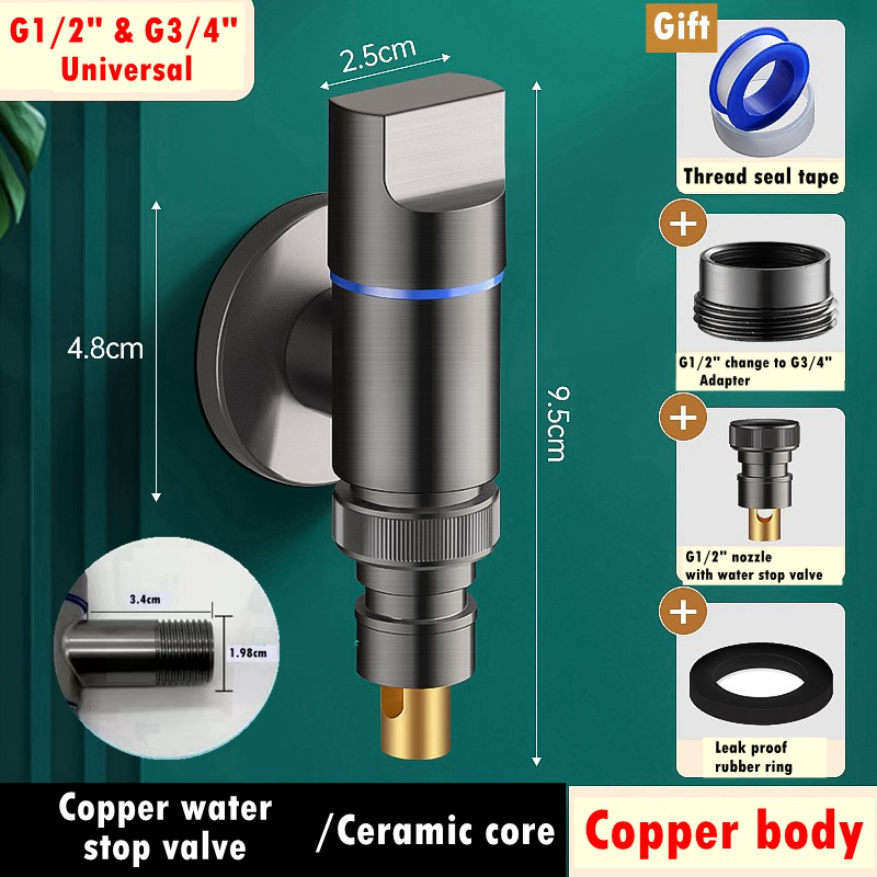 Washing Machine Tap Valve Outdoor Faucet Copper G1/2/G3/4 Washing ...