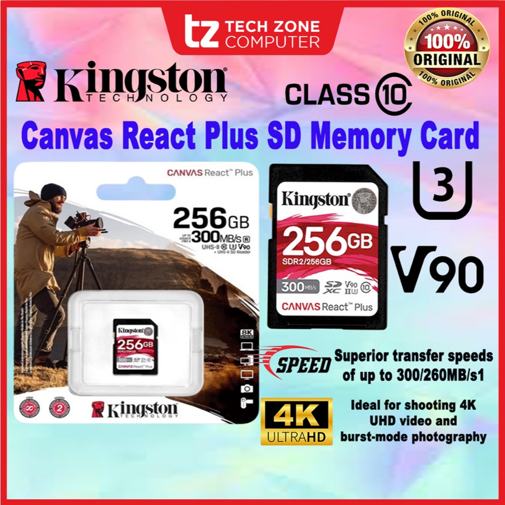 Kingston Canvas React Plus SD memory card Class 10 V90 SDR2 (256GB) | Shopee Singapore