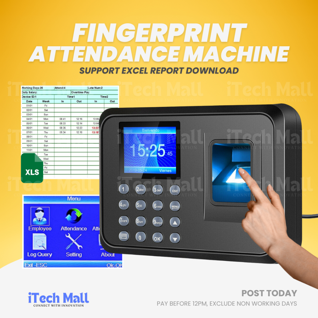 Fingerprint Attendance Machine Thumbprint System Biometric Mesin Punch Card Kehadiran Pekerja ...