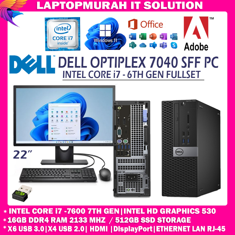 DELL OPTIPLEX 7040 SFF DESKTOP PC - INTEL CORE I7- 6TH GEN / 16G DDR4 RAM / 256GB SSD STORAGE ...