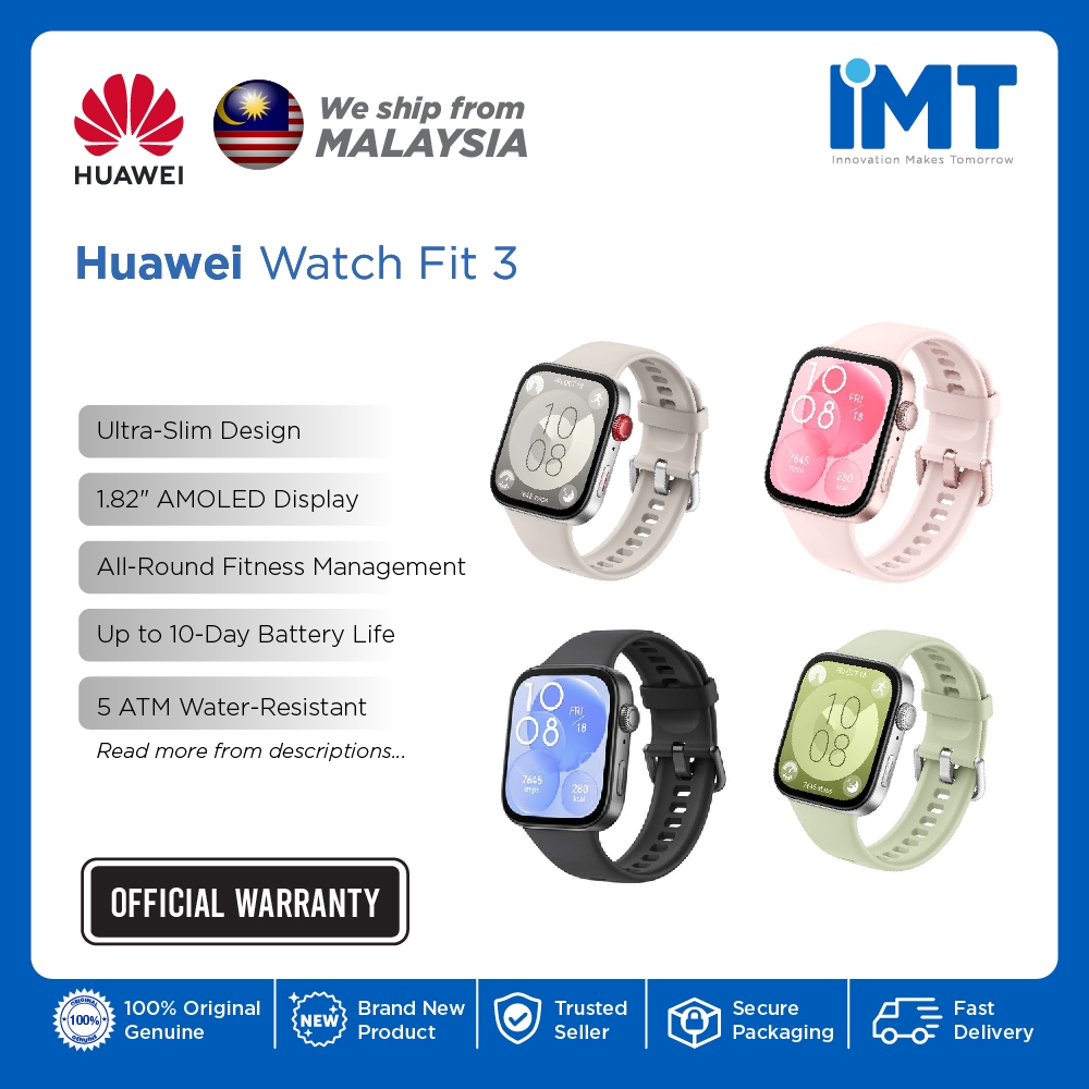 Huawei Watch Fit 3 Smartwatch | 1.82" AMOLED Display | Ultra-Slim ...