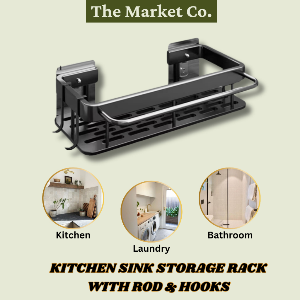 Kitchen Sink Rack Rod Hooks Sponge Dishcloth Soap Holder Organizer Auto ...