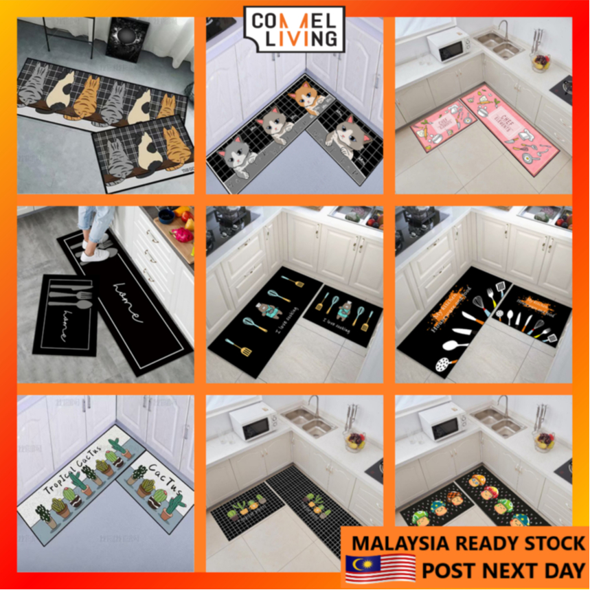 1 Set [2 in 1] Velvet Kitchen Mat Floor Mat Anti Slip 3D Printing ...