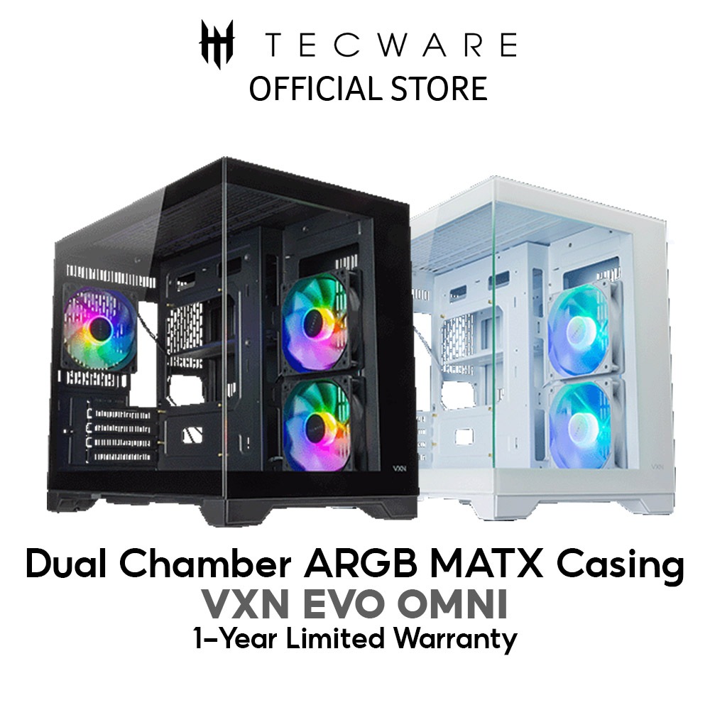 TECWARE VXN EVO OMNI DUAL CHAMBER ARGB M-ATX CASING - (BLACK / WHITE ...