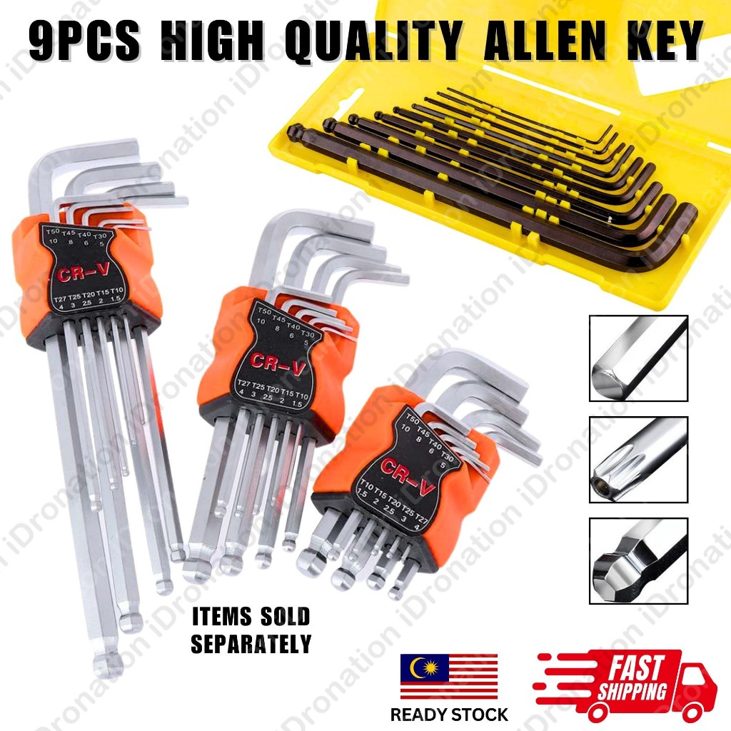 9PC Durable Ball Point Hex Hexagon Allen Key A-KEY SET Extra Long Arm ...