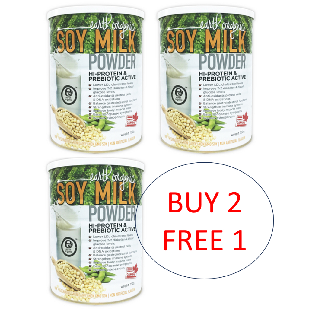 BUY 2 FREE 1 Earth Organic Soy Milk Powder (Hi Protein & Prebiotic Active) 有机豆奶高蛋白质 (750g ...
