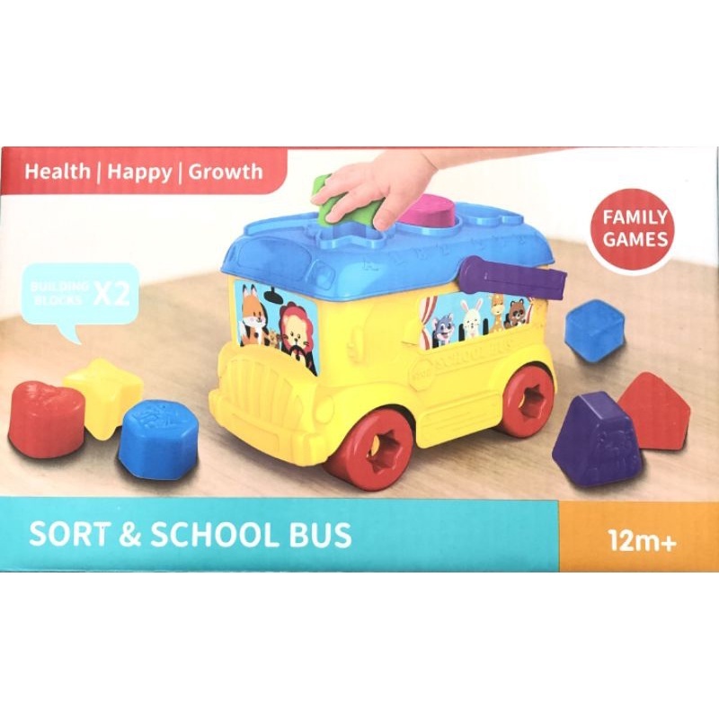 Baby Block Building School Bus Learning Shape Sorting Educational ...