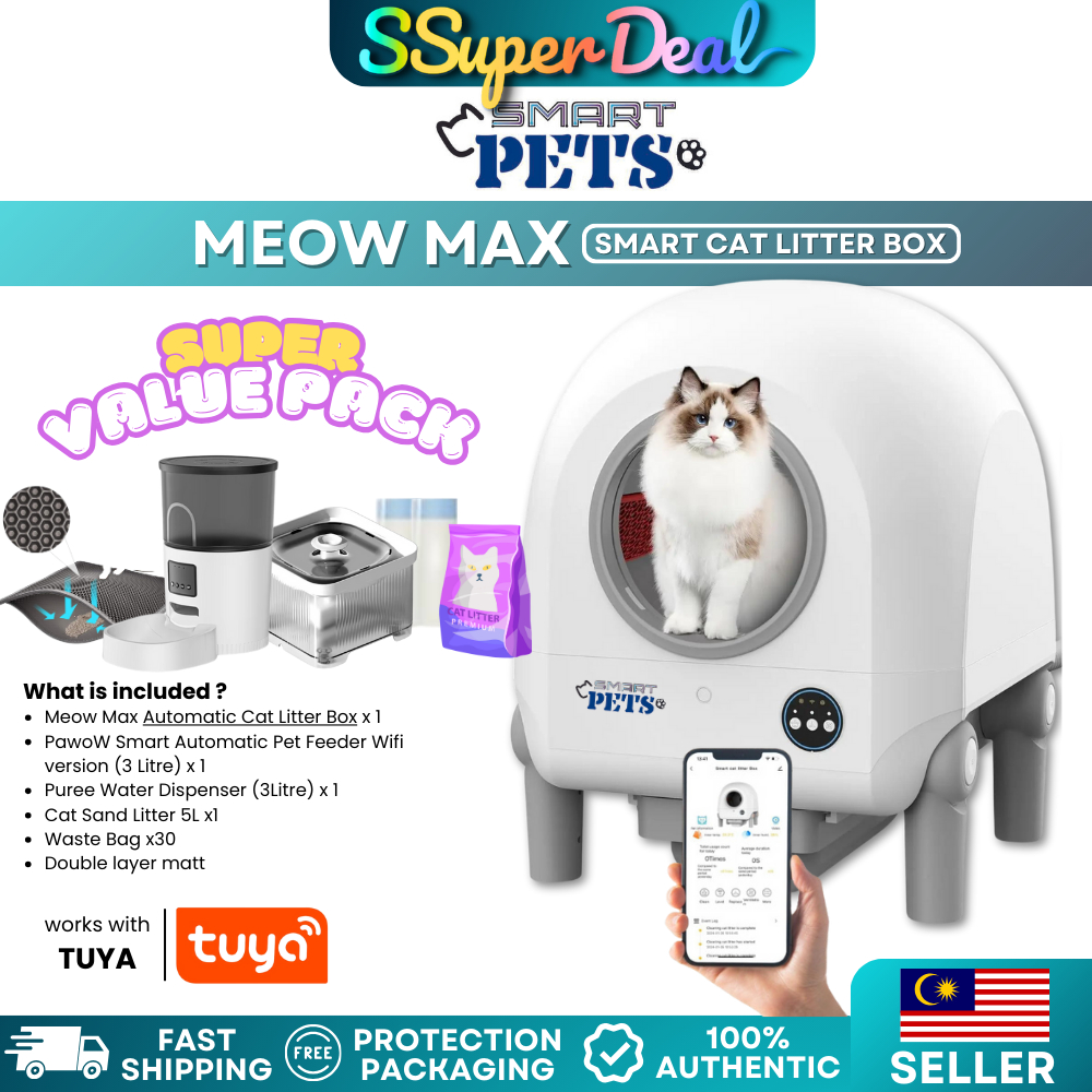 Smartpets Meow Max Self-Cleaning Cat Litter Box with Camera-Video Monitoring&Weight Tracking-App ...