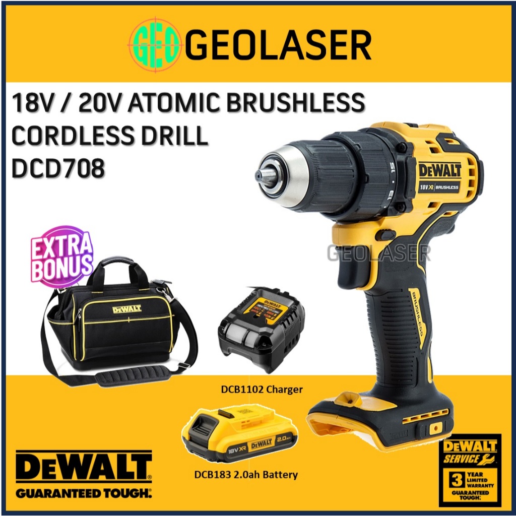 DeWalt 18V/20V Max 13mm Atomic Cordless Brushless Driver Drill DCD708 ...