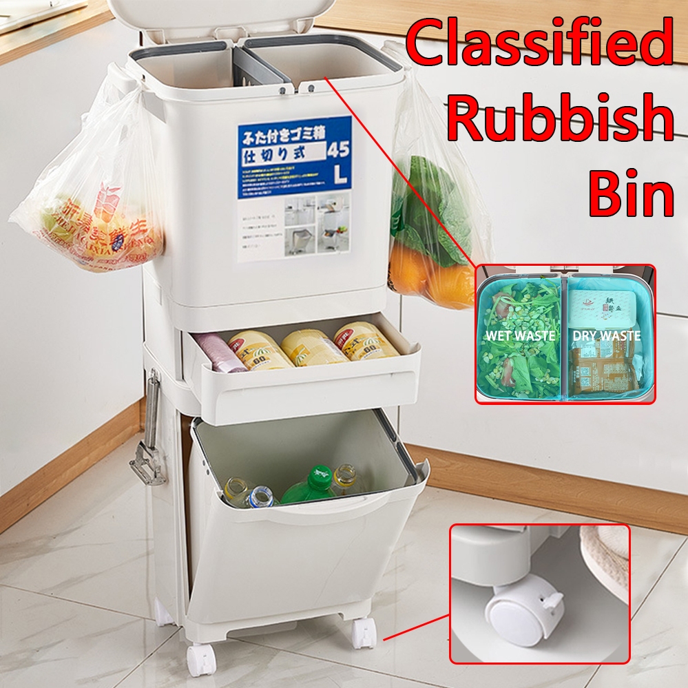 50L Rubbish Bin With Wheels Movable Recycle Large Trash Garbage Bins ...