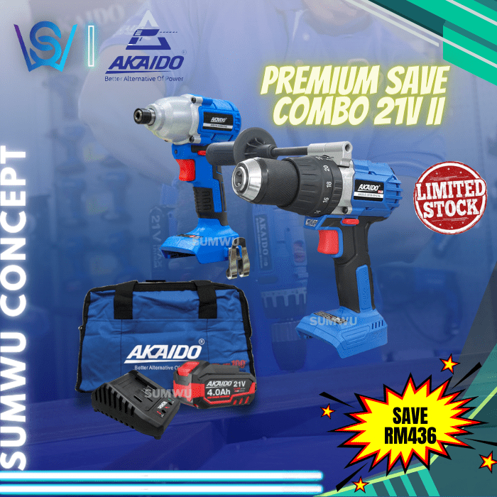 AKAIDO PREMIUM SAVE 21V COMBO II (Cordless Hammer Impact Drill + Impact Driver) | Shopee Singapore