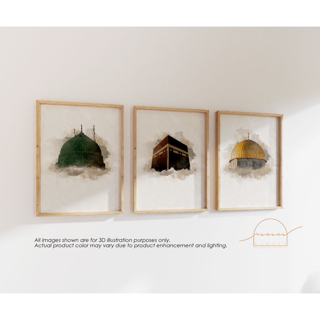 Poster With Frame | Masjid Nabawi, Aqsa, Kaaba | Minimalist Aesthetic ...
