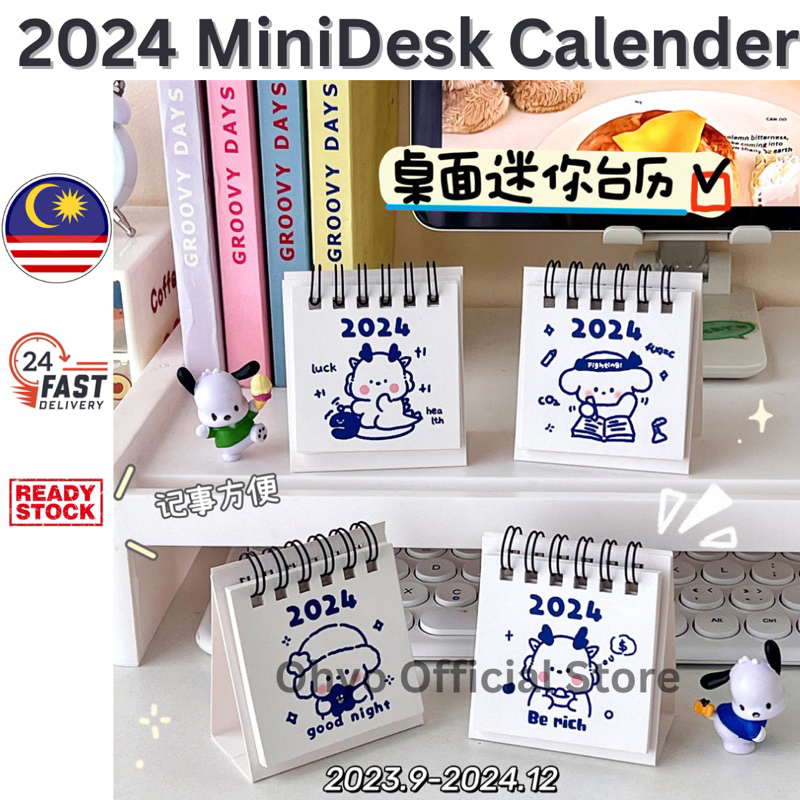 Mini calendar Year 2024 Cute Calender Kalendar Tahunan Stand Calender ...