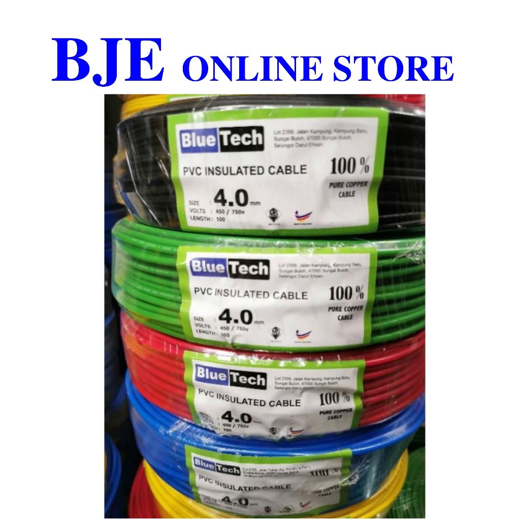 Blue Tech 4mm Pvc Cable / 4mm cable sirim 100% ful copper | Shopee ...
