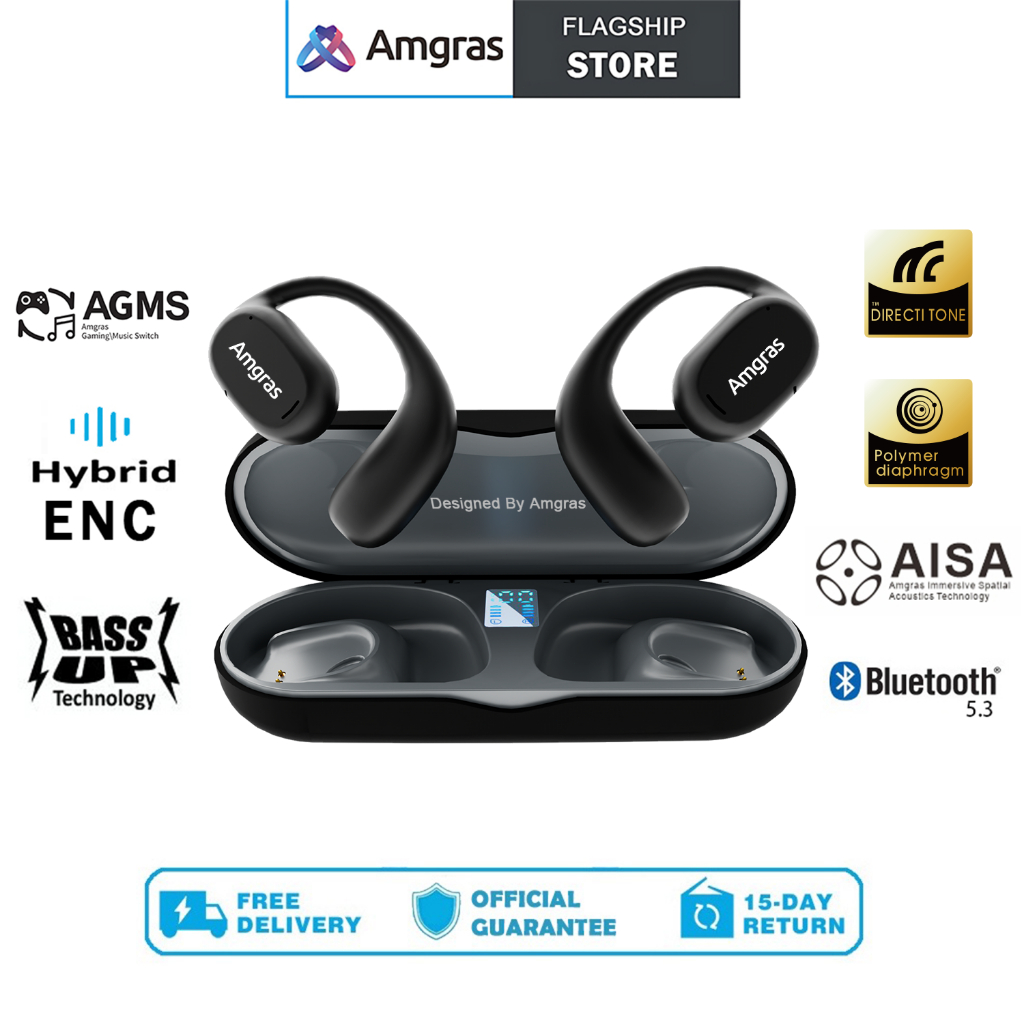 Amgras OpenEcho II Ultra TWS Bluetooth Earphone Gaming Mode LED Display ...