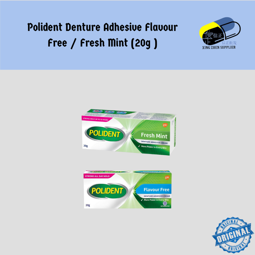 Polident Denture Adhesive Flavour Free / Fresh Mint (20g ) Improve ...