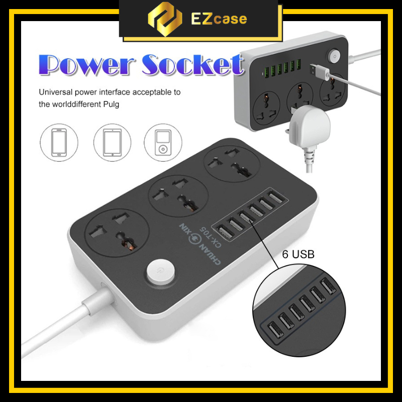 EZCASE Adapter 3-pin Plug USB Port Power Adapter Power Socket Multi ...