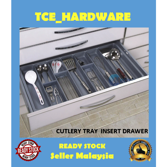 SPOON TRAY GERY CUTLERY TRAY INSERTS FOR KITCHEN DRAWER (GREY ABS ...