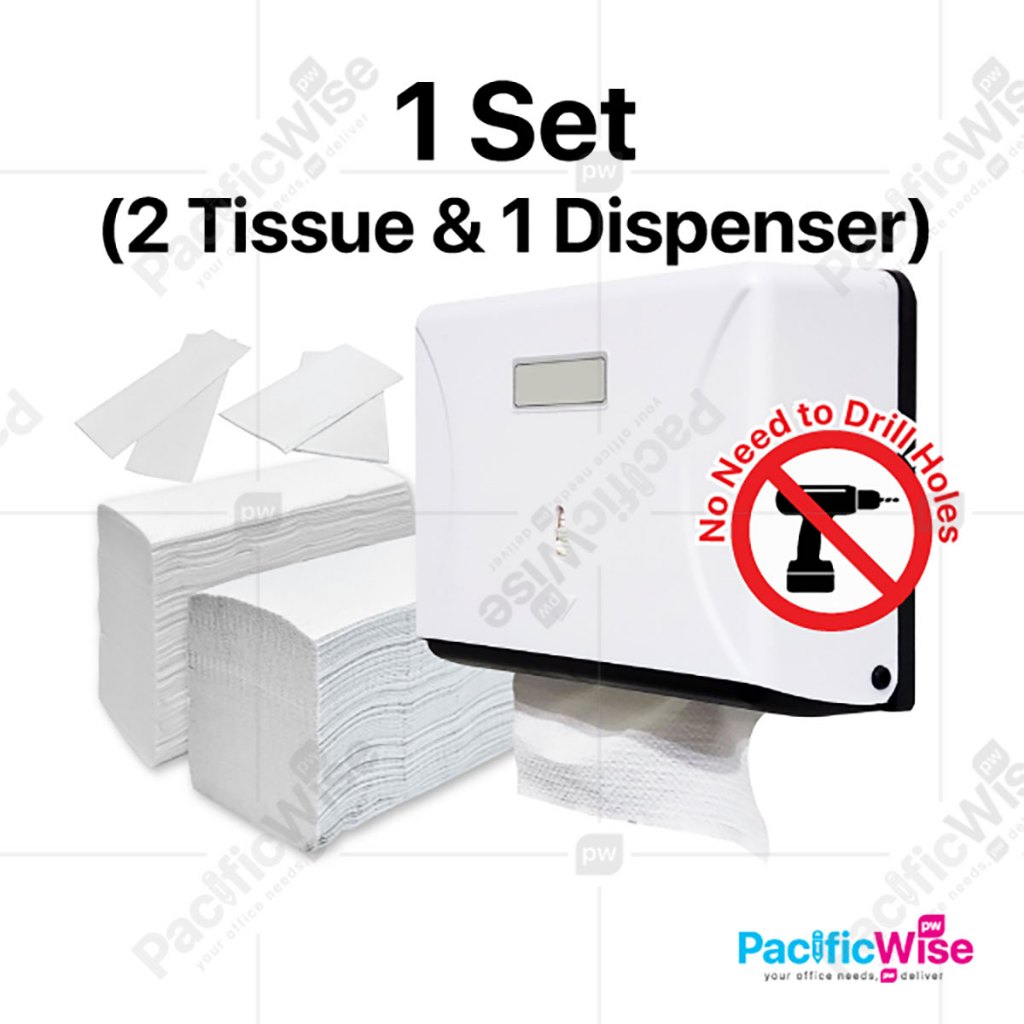 Inter Fold or Multi Fold Tissue (2 Packs) + Dispenser (1 Pc) Set/Tissue ...
