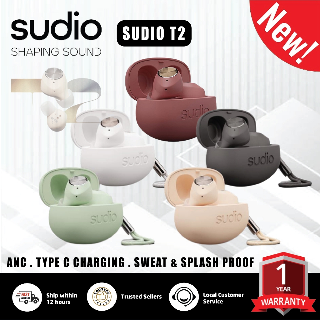 SUDIO T2 A.N.C - ACTIVE NOISE CANCELLATION TRUE WIRELESS EARBUDS 1 YEAR WARRANTY | Shopee Singapore